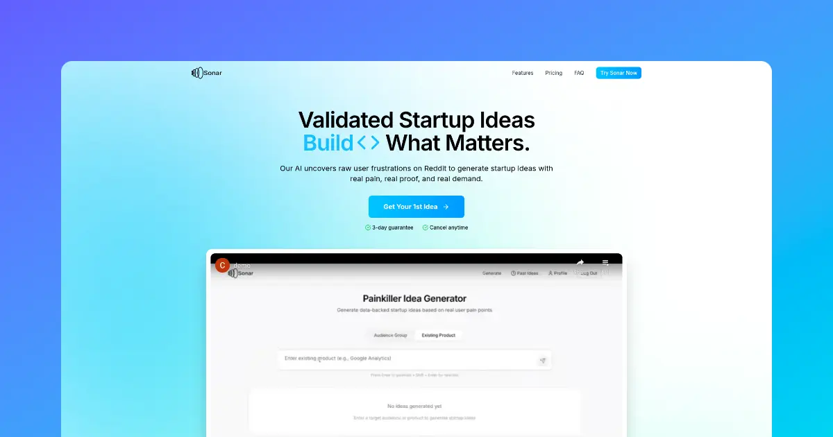 Validated Painkiller Startup Idea Generator | Sonar